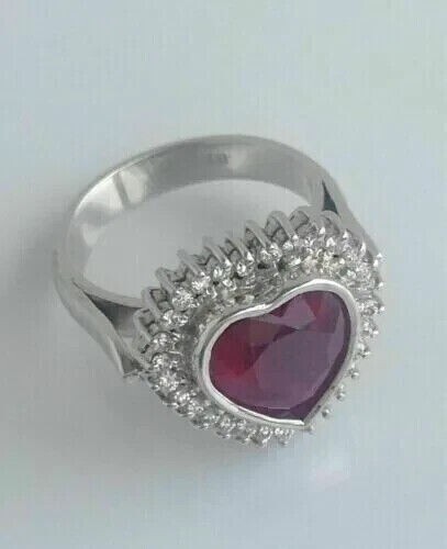 3Ct Heart Cut Simulated Ruby Women's Engagement Holo Ring 14k White ...