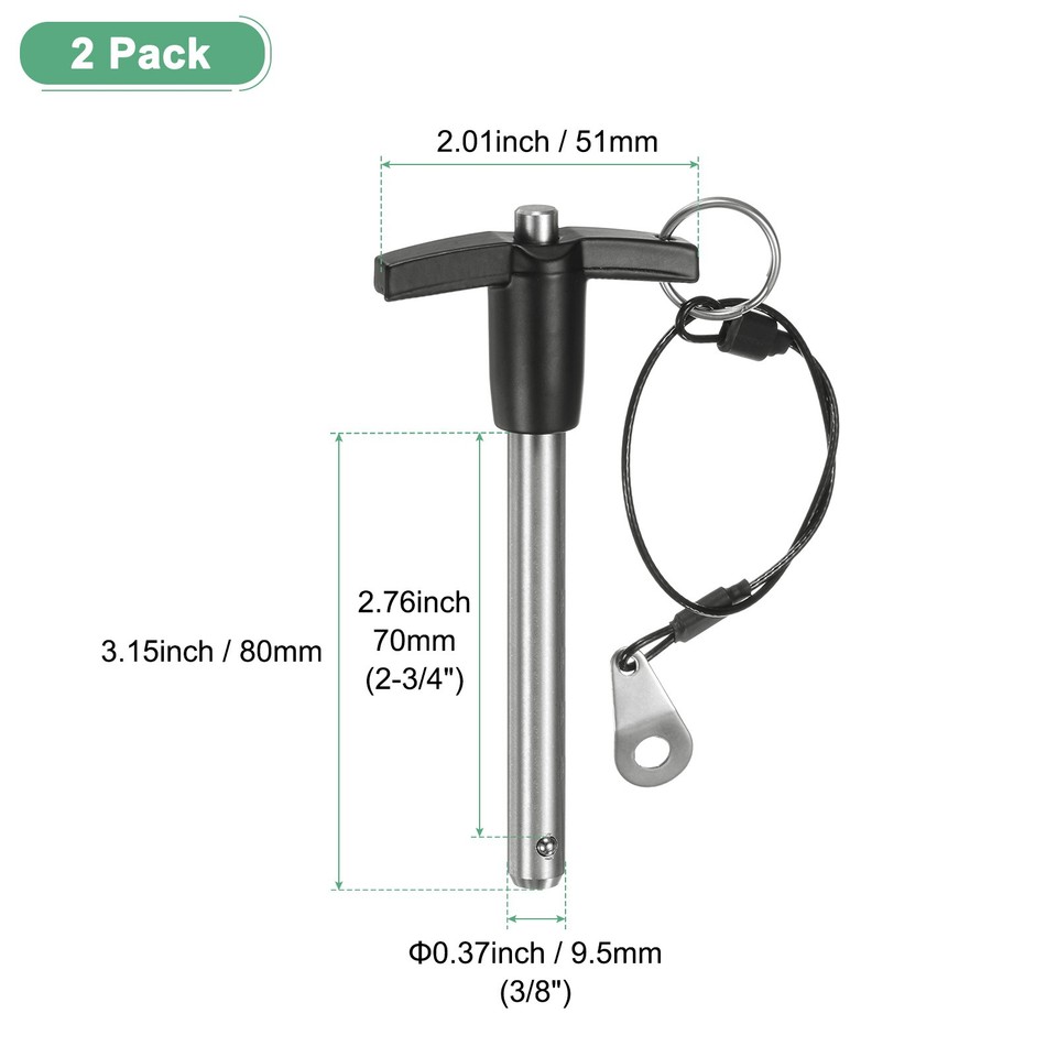 2Pcs t Handle Lock Pins, 9.5mm Dia. 70mm Usage Long Push-Button Ball ...