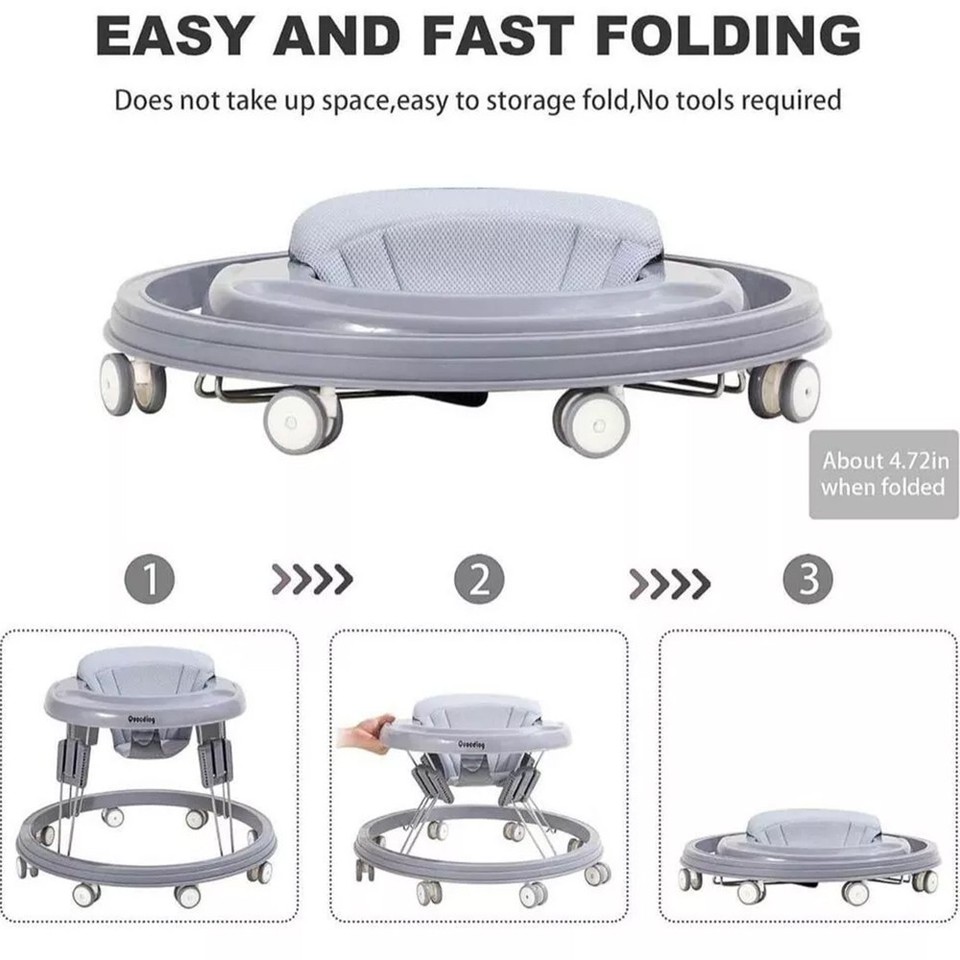 Foldable Adjustable Baby Walker Safe Wheels Footpad Infant Toddler ...