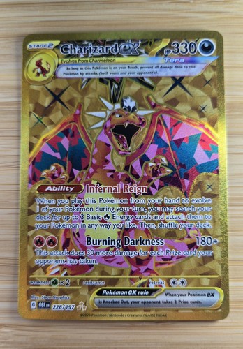 Charizard EX 228/197 Pokemon Obsidian Flames Hyper Rare Gold Card - NM ...