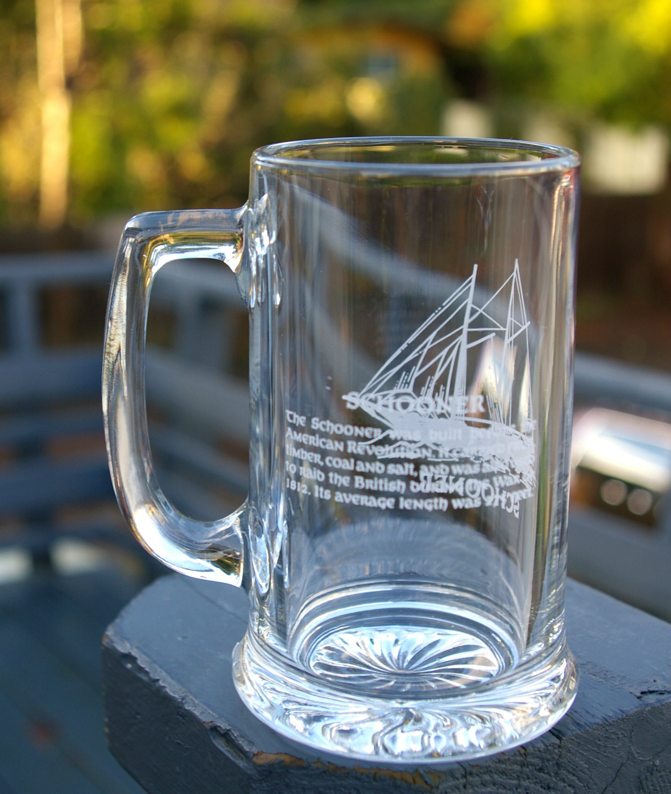 Schooner Sailing Vessel Sail Boat Etched Drinking Glass Mug Cup Beer ...
