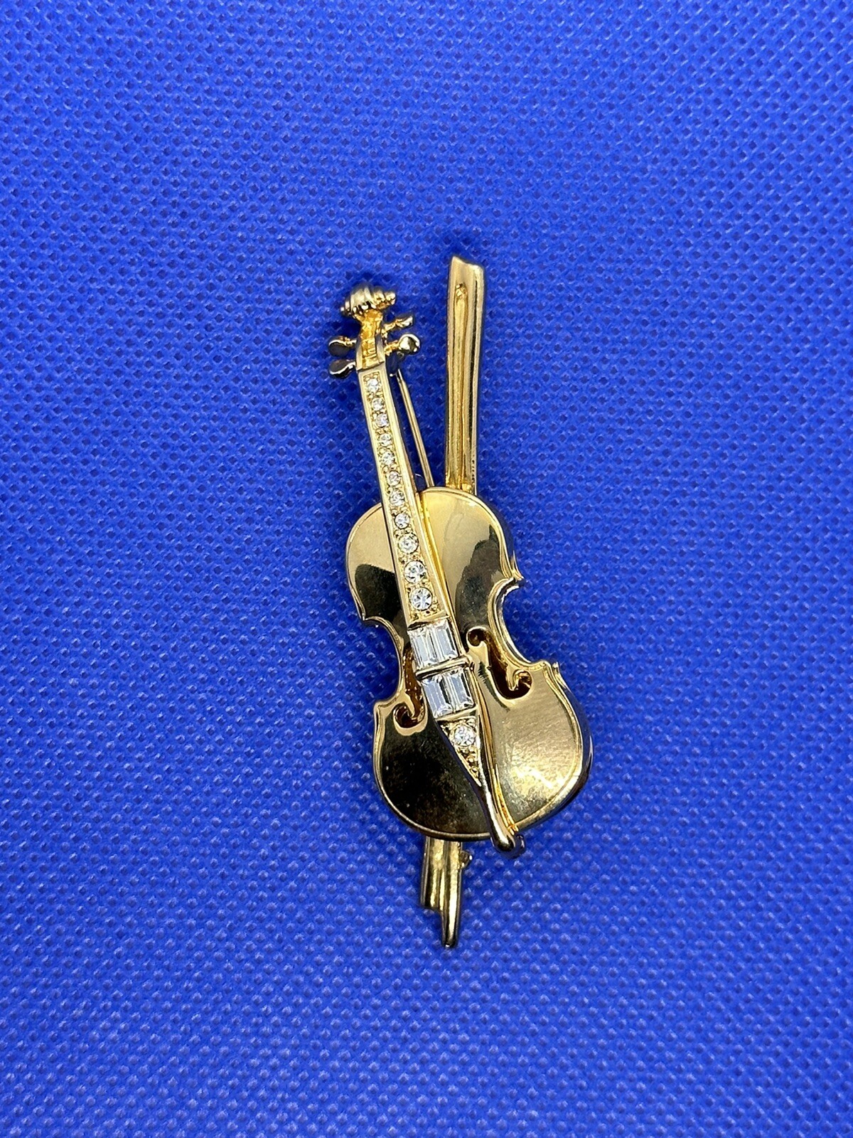 VINTAGE SWAROVSKI CRYSTAL VIOLIN CELLO PIN BROOCH GOLD TONE RETIRED ...