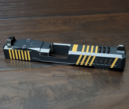 Grant Defense Custom Black & Gold "Topograph" RMR Cut Glock 17 Slide w ...