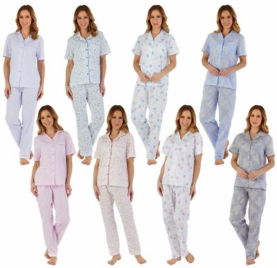 Ladies Slenderella Pyjamas Cotton Short Sleeve Floral Button Tailored ...