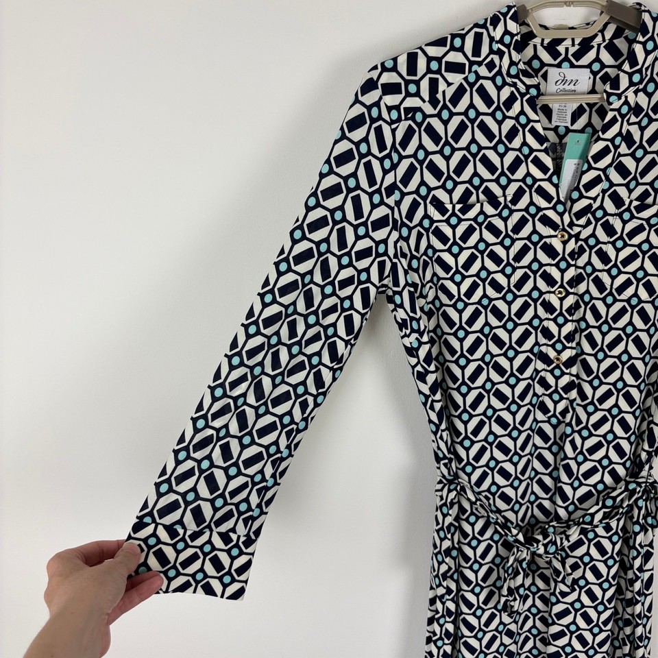 DM Collection Jamison Jersey Shirt Dress NEW 8 Navy Print career ...