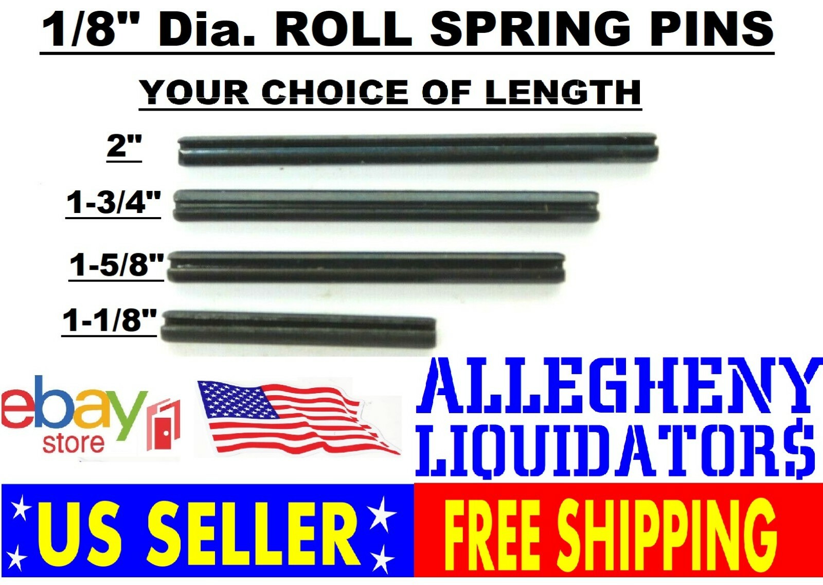 VARIOUS LENGTHS x 1/8" DIAMETER PLAIN BLACK STEEL ROLL SPRING PINS USA ...