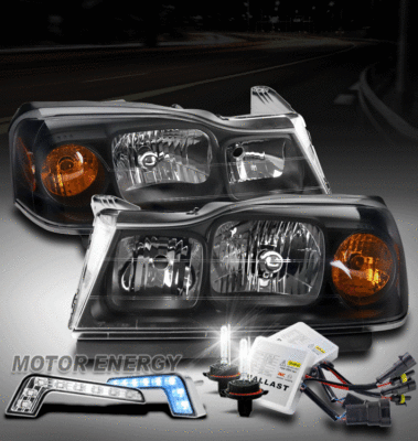 FOR 06-07 SATURN VUE REPLACEMENT BLACK HEADLIGHT LAMP W/BLUE LED DRL ...
