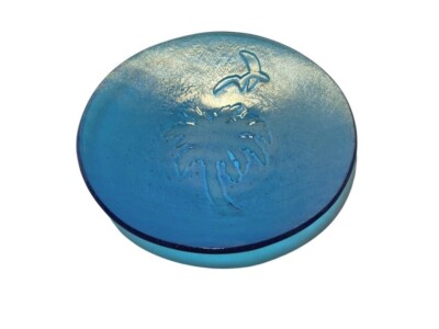 Glass Roots Studio 1998 Blue Iridescent Glass Bowl Palm Tree Seagull | eBay