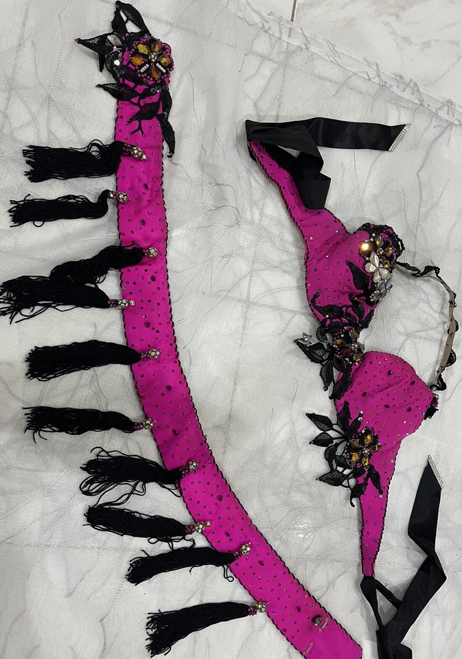 Vintage Handmade Professional 2pc Belly Dance Pink and Black Costume | eBay