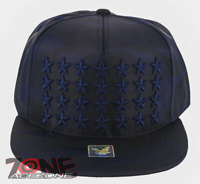 NEW! MULTIPLE STAR FLAT BILL SNAPBACK BASEBALL CAP HAT CAMOUFLAGE NAVY ...