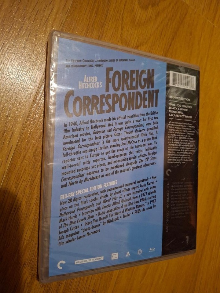 Foreign Correspondent - Criterion - Blu-ray - Hitchcock - NEW SEALED ...