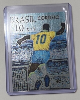 Pele Platinum Plated Artist Signed Brazil National Team Postage Stamp ...