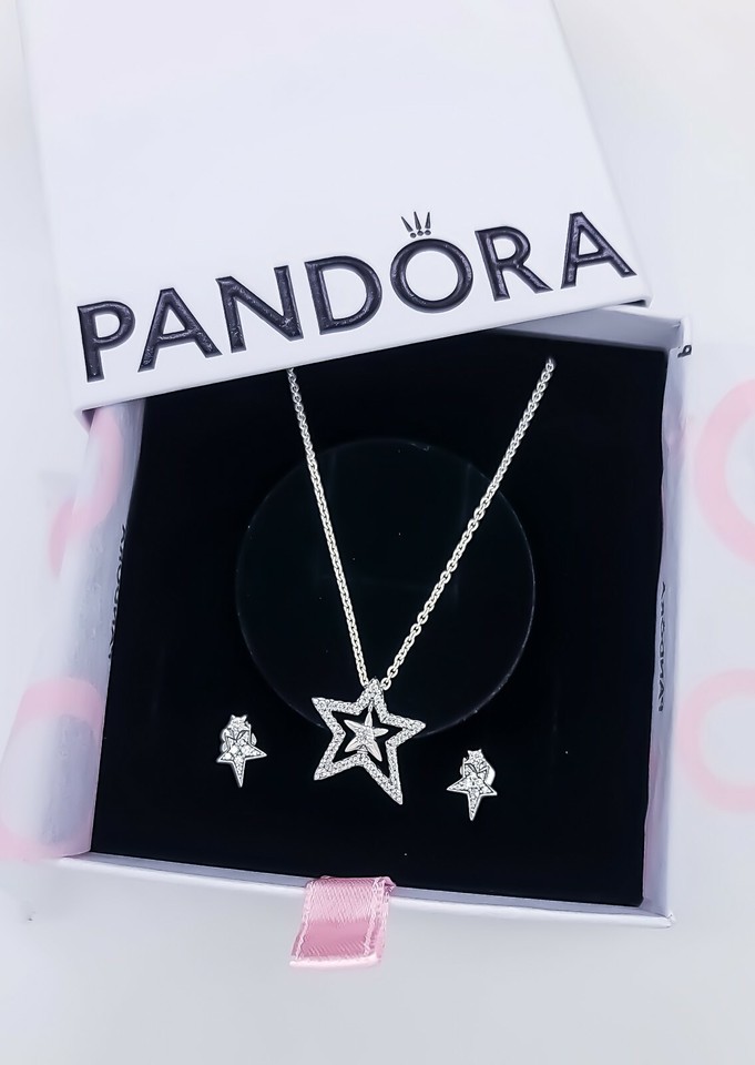 NEW 100% Authentic PANDORA Sparkling Pavé Star Necklace Stud Earring ...