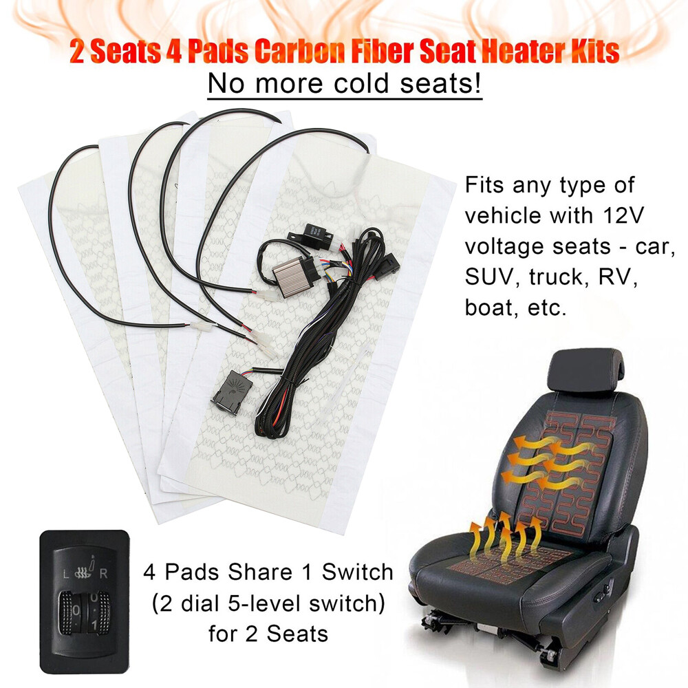 4Pads 2Seats Carbon Fiber Car Heated Seat Heater Kit w/ Switch 5 Level ...