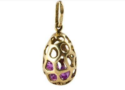 Faberge Egg Pendant Gold Plt Pink Purple Sterling Silver Russian ...