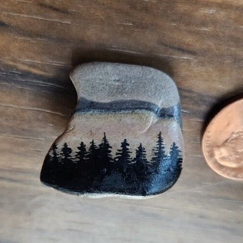 Lake Superior Hand-Painted Stone - Forest with Natural-MadeSky | eBay