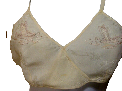 30S CREPE BRALETTE FLAPPER LINGERIE FLIMSY BRA BEIGE VINTAGE CLOTHING ...