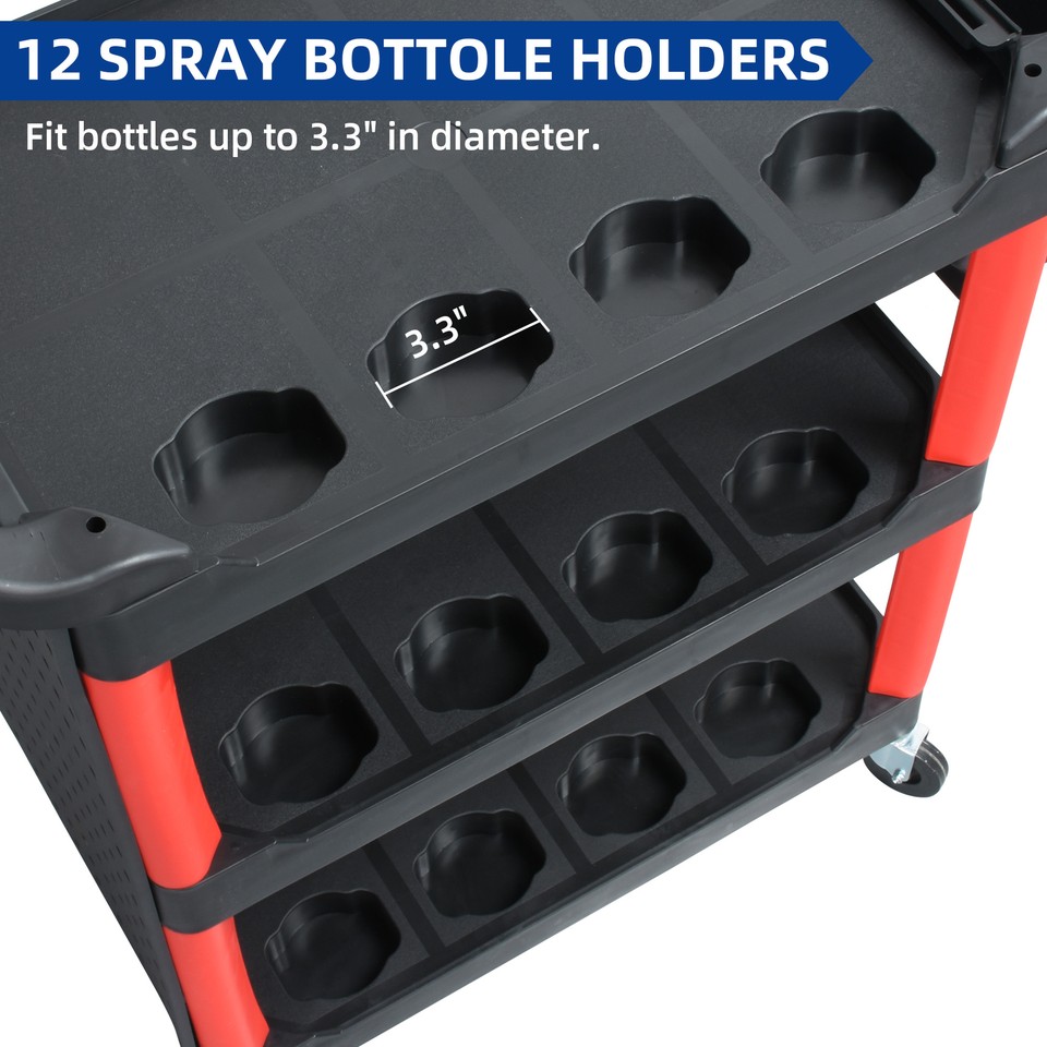 Auto Detailing Cart Car Wash Tool Organizer Utility Trolley with Hooks ...