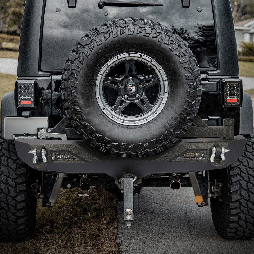 Textured Rear Bumper w/ Tire Carrier for 2007-2018 Jeep Wrangler JK ...