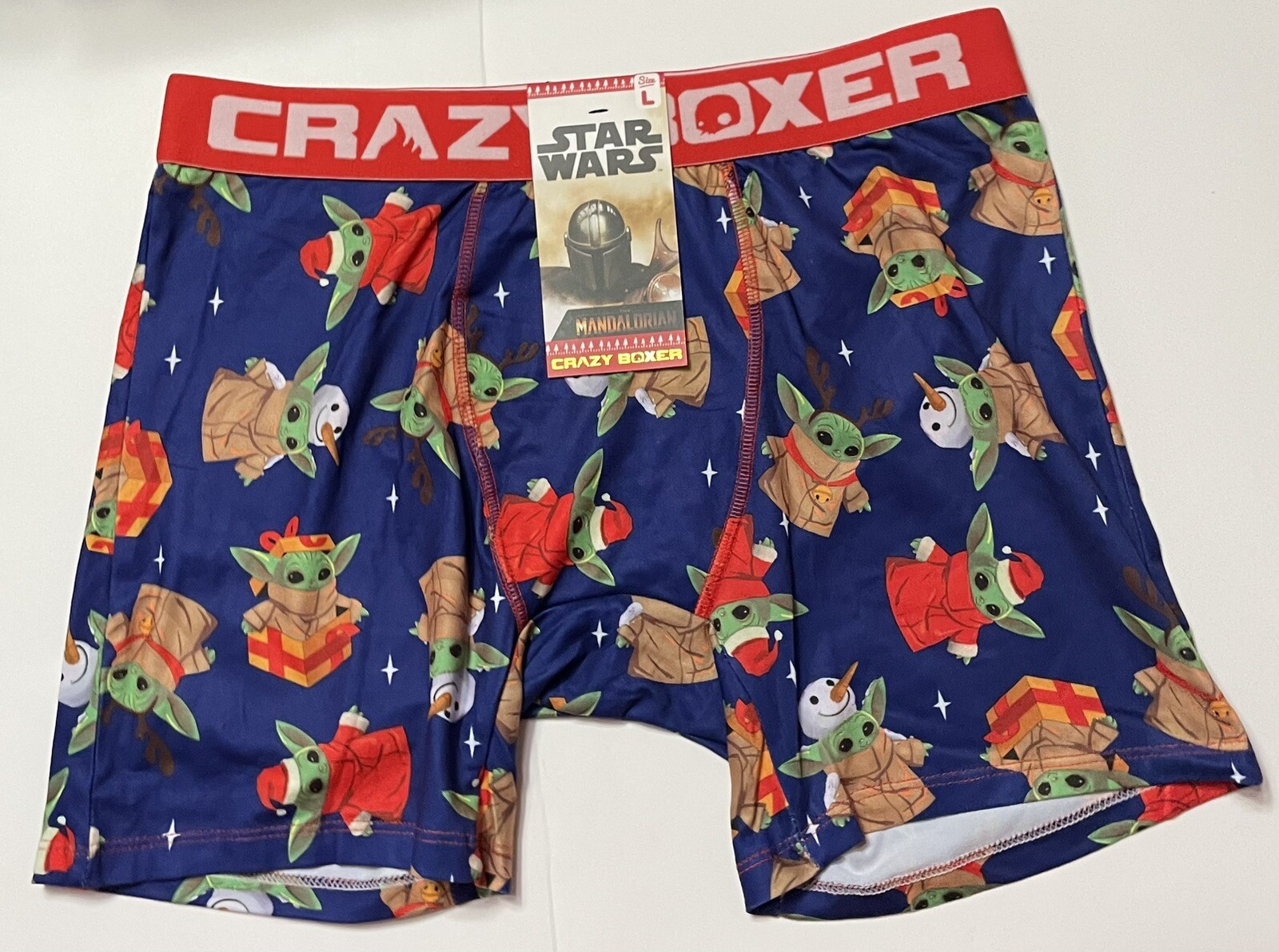CRAZY BOXER Yoda Christmas Star Wars Mandalorian Briefs Large Snowman ...