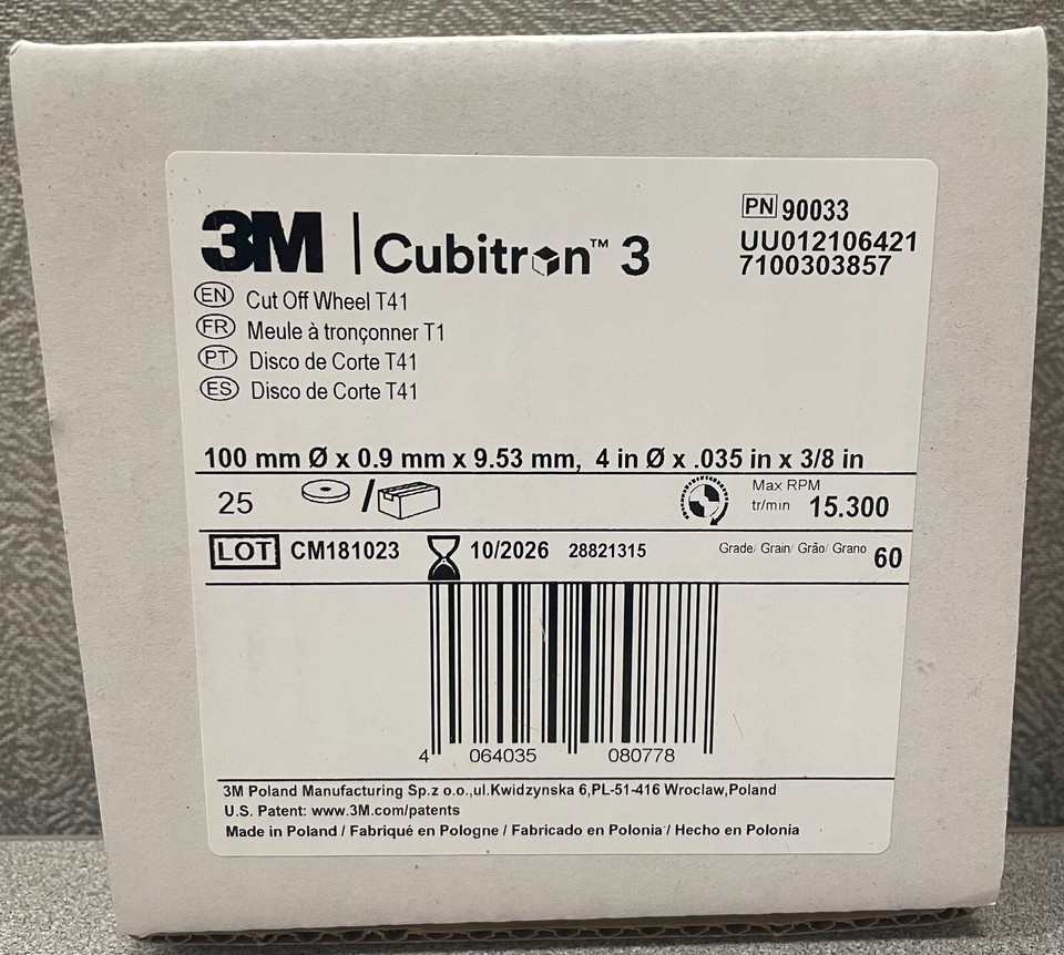 3M Cubitron 3 Cut Off Wheel 4" x 0.35" x 3/8" 3M 90033 Replaces 3M ...