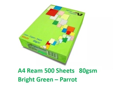 FLC120N Flying Colours Copy Paper Parrot Bright Green 80gsm 500 Sheets ...
