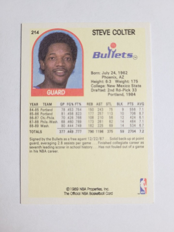 1989-90 NBA Hoops Basketball #214 Steve Colter | eBay
