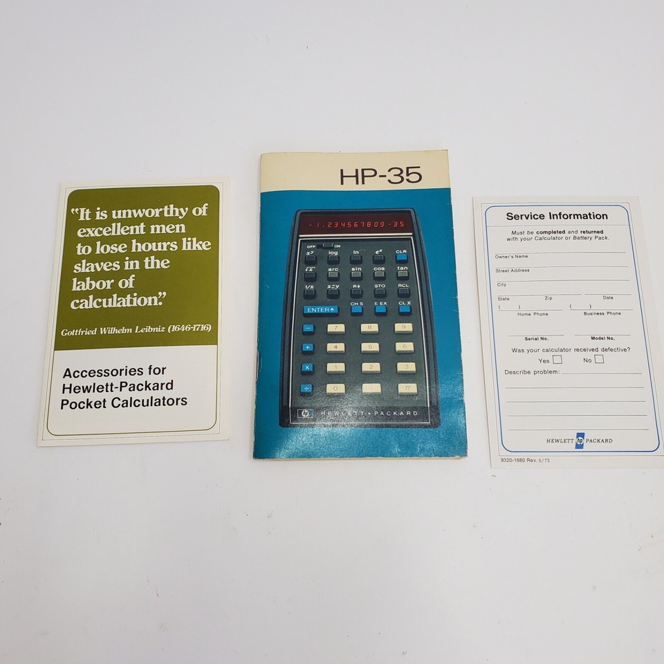 1973 Govt Issue Hewlett Packard HP 35 Calculator w/Manual PSU Case Prop ...