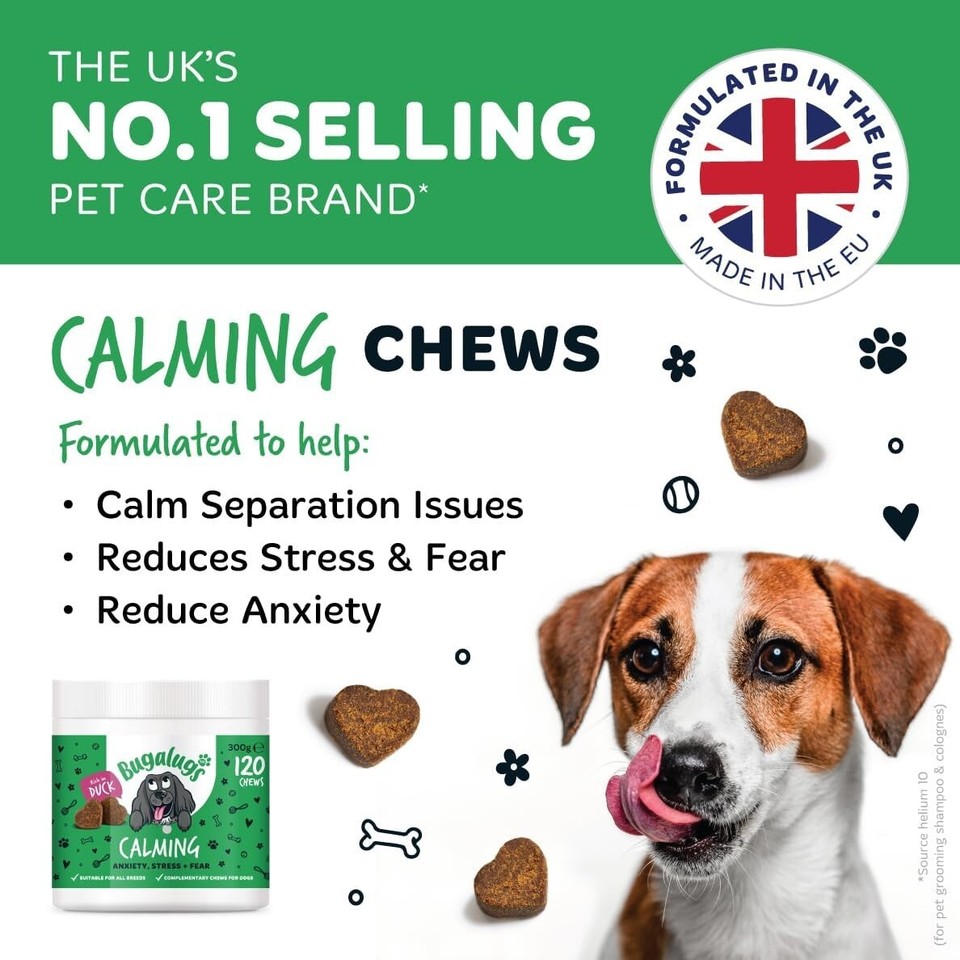 BUGALUGS Calming Calm Dog Treats Stress Free Anxiety Duck Flavor All ...
