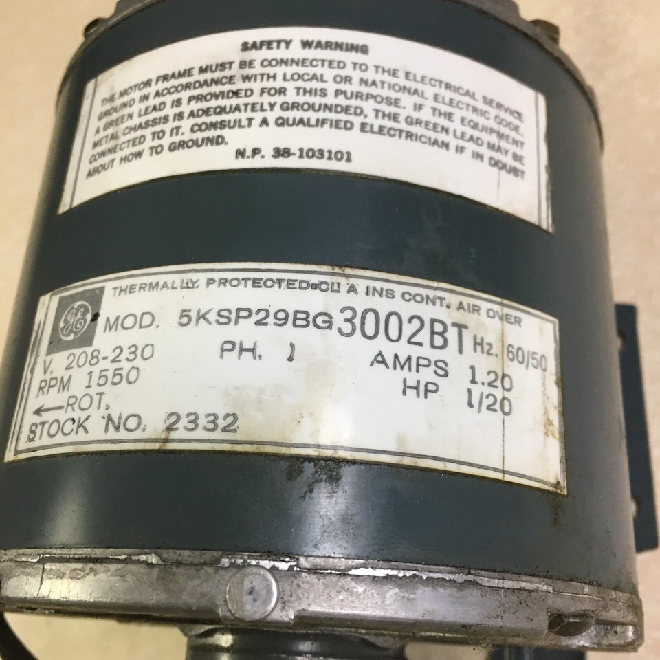 GE General Electric Motor 5KSP29BG3002BT Stock 2332 1/20 HP 1550 RPM ...
