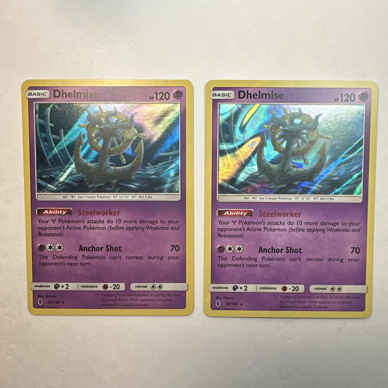 Dhelmise 59/145 Holo Rare Pokémon Card X2 - 2017 Guardians Rising-NM ...