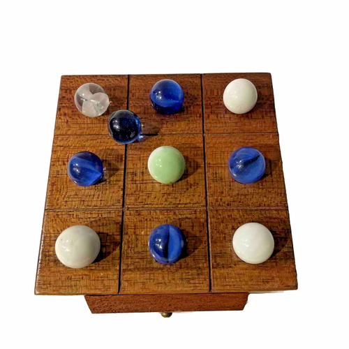 Wood Marble Tic Tac Toe Game Blue White Marbles Handcrafted MCM Vintage 1960 SEE | eBay