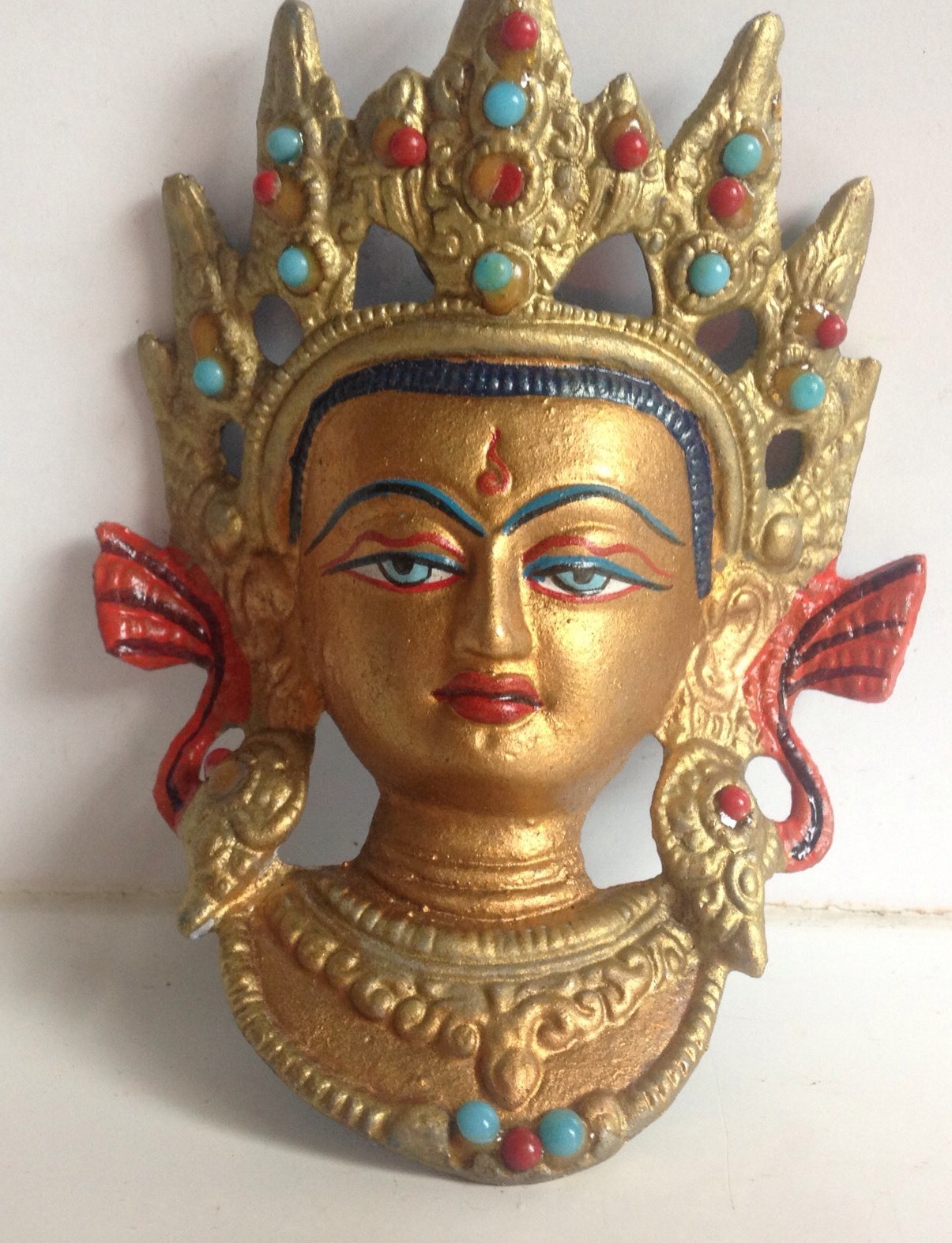 TIBETAN BUDDHA FACE Small Tara Devi HEAD WALL MASK metal Shamanism ...