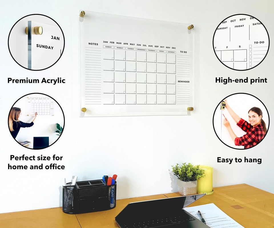 Premium Ultra-Clear Dry Erase Acrylic Wall Calendar - Customizable Wall ...
