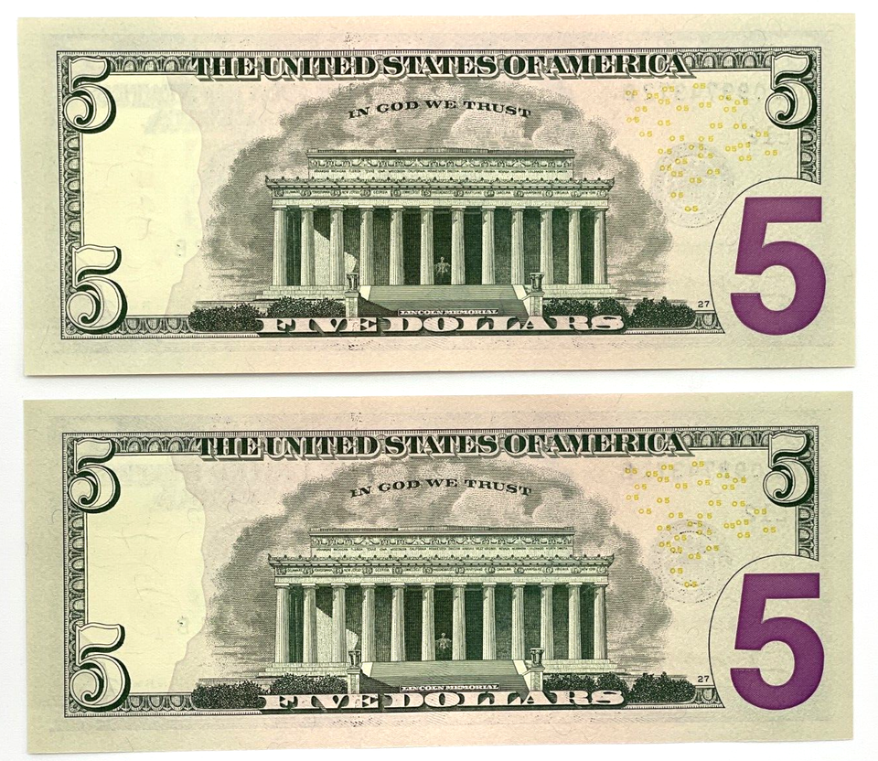 NEW Uncirculated FIVE Dollar Bills Series 2021 $5 Sequential Notes Lot ...
