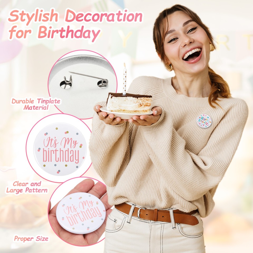 It's My Birthday Pin, 2 Pcs 58mm Tinplate Birthday Badge Pin, Blue ...