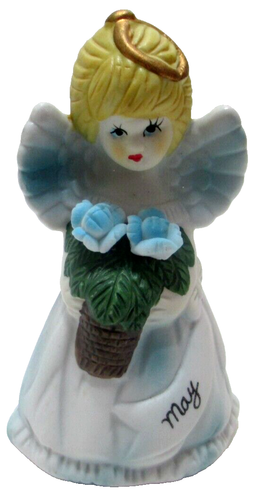 May Birthday Month Girl Angel Figurine Holding Flower Bouquet Hand ...