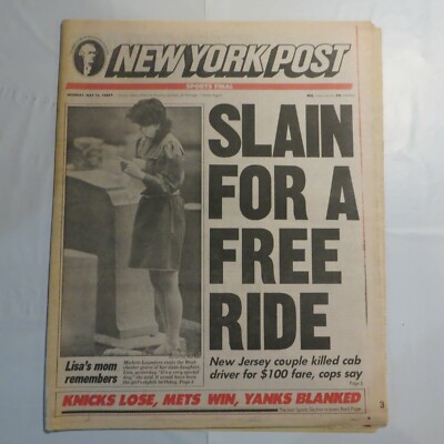 New York Post May 15 1989 Couple Killed Cab Driver Lisa Launders N7 | eBay