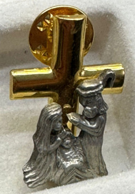 Nativity Scene with Cross Vintage Bi-Metal Tack Pin T-6794 | eBay