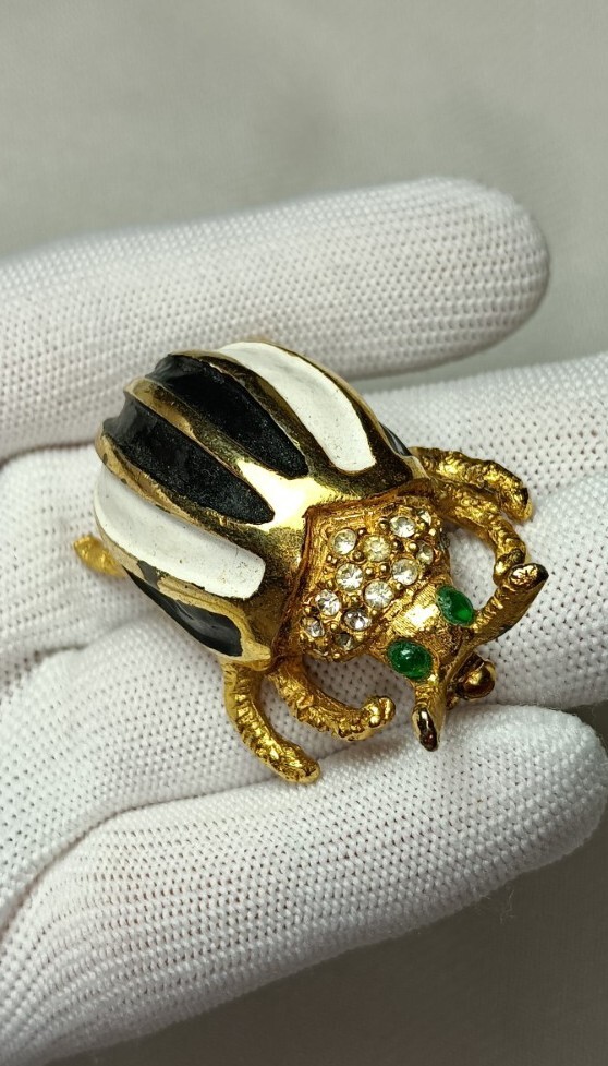 Vintage Kenneth Jay Lane KJL Beetle Bug Brooch Pin Gold Tone Enamel | eBay