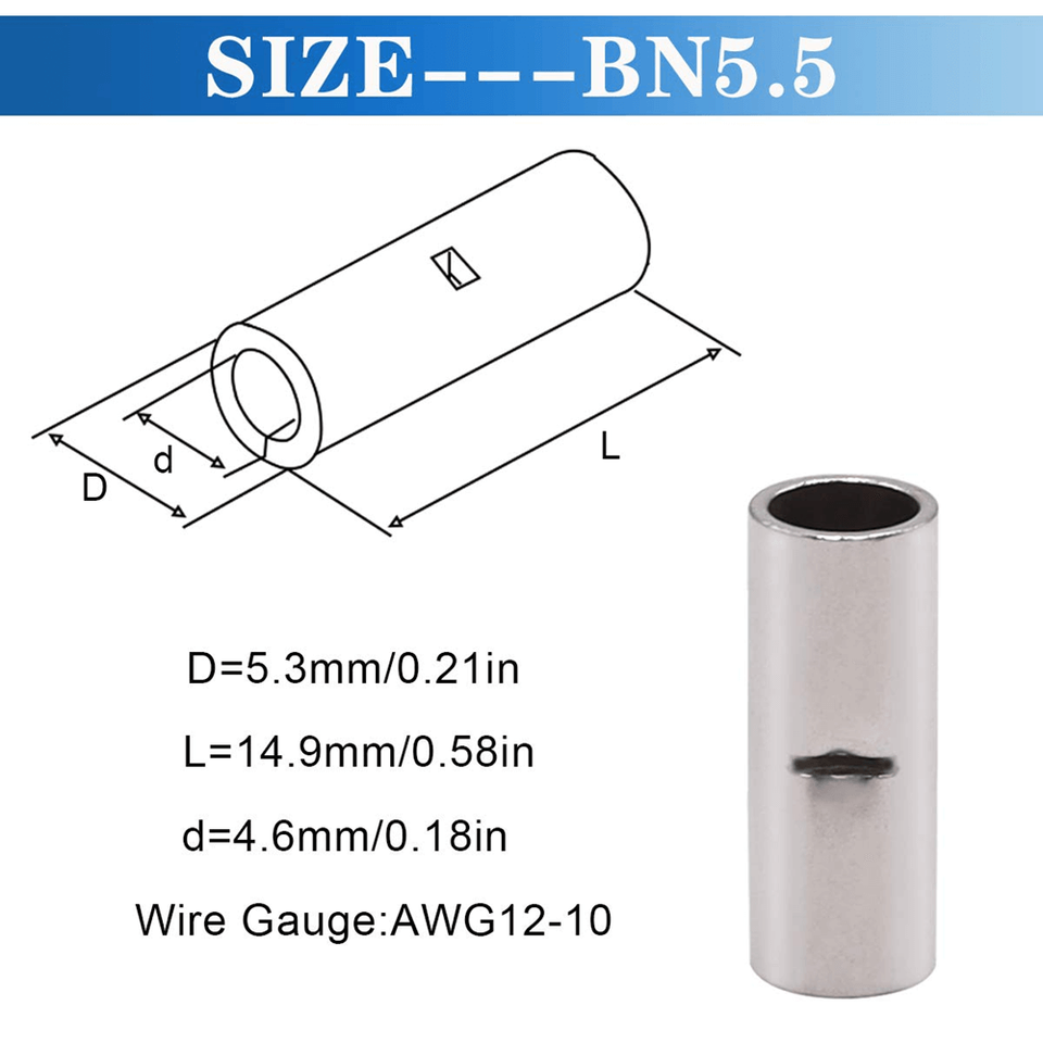 100/200Pcs Copper Bare Wire Splice Terminals Ferrule Butt Crimp ...