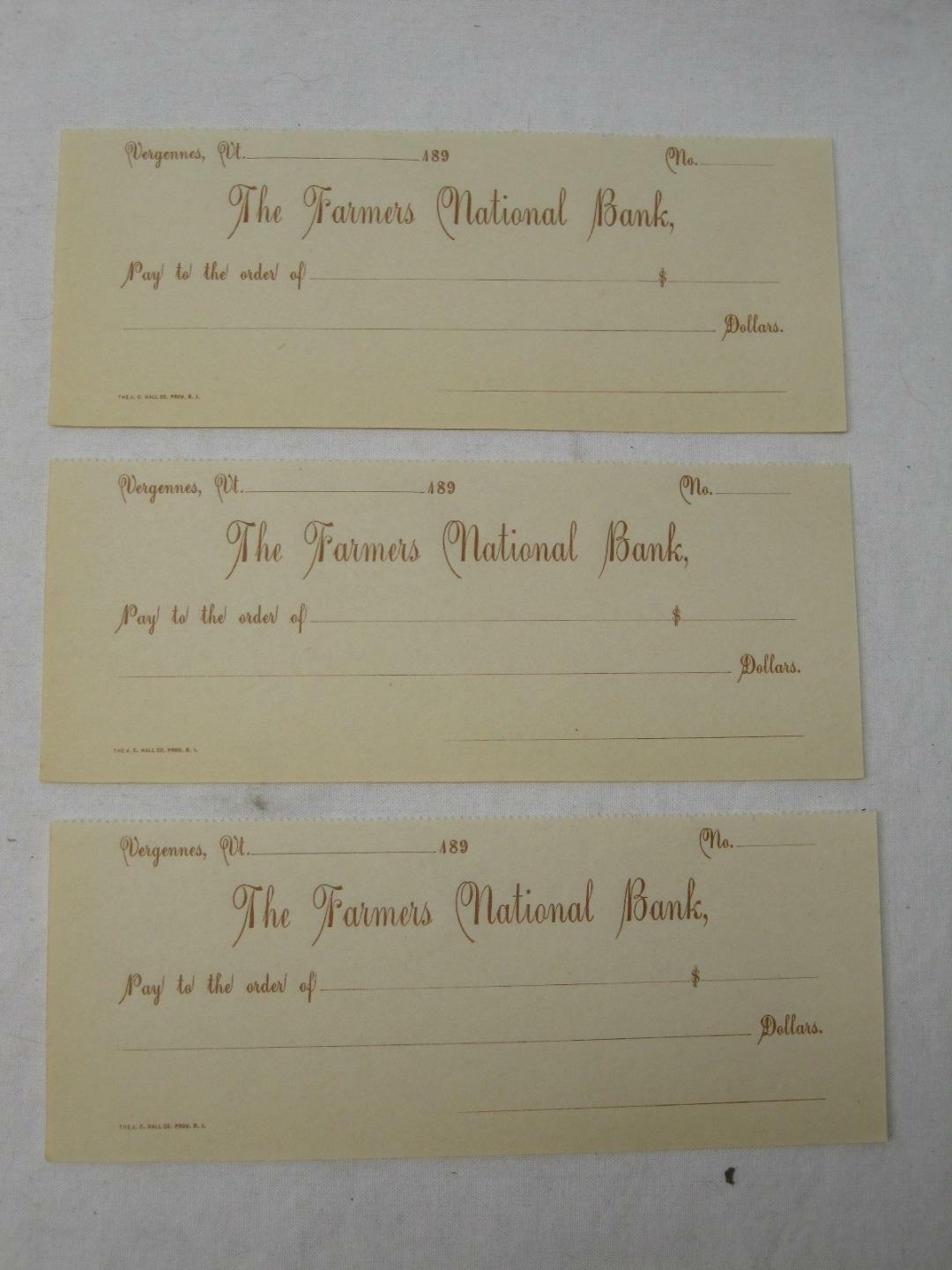 1890s The Farmers National Bank Vergennes Vermont Paper Check Lot of 3 ...