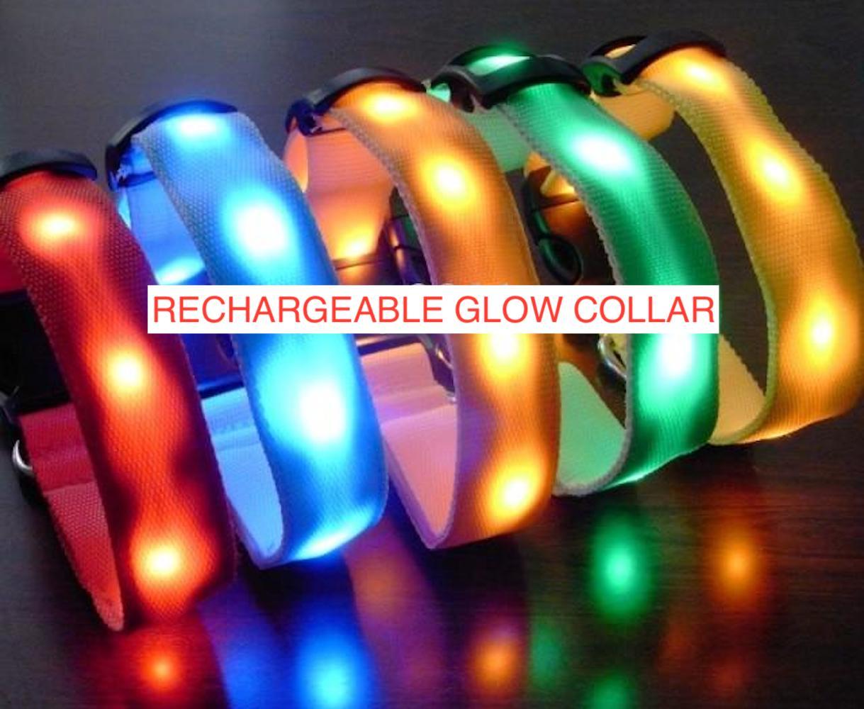 RECHARGEABLE LED PET GLOW COLLAR dog cat safety neck harness flash ...