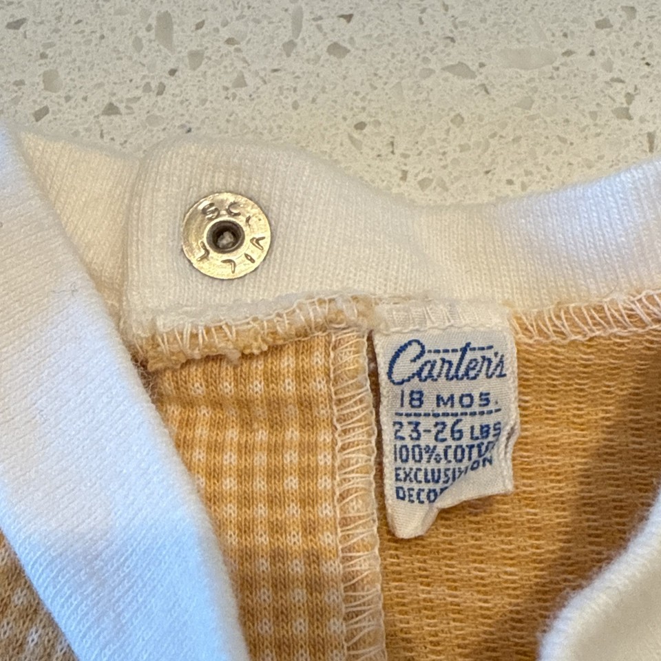 Carters Vintage Two Piece Baby Outfit Yellow & White With Puppy Plastic ...