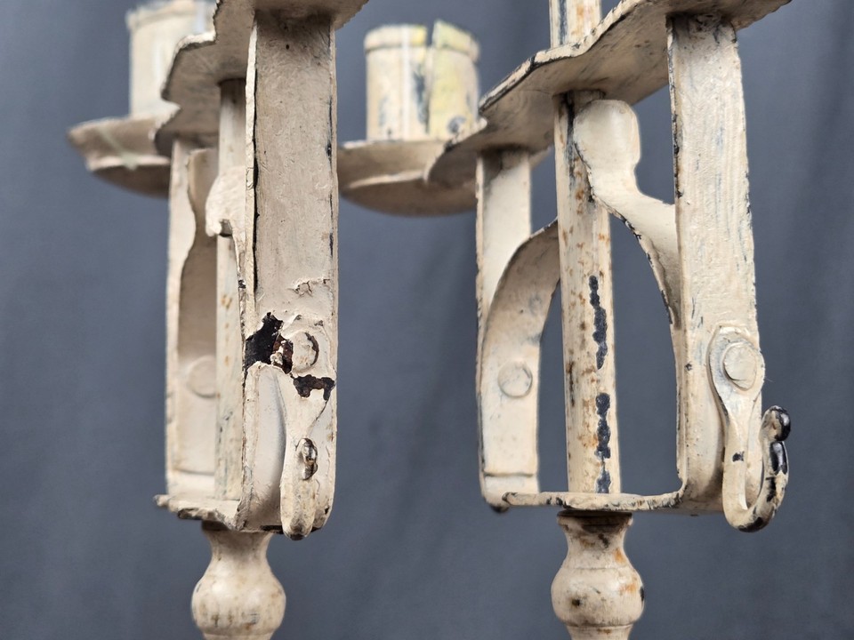 Pair adjustable wrought iron & metal double candle holders, Pennyfoot ...