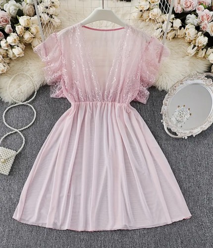 Sissy babydoll pink lace Chiffon Nightie CD TV Negligee Sz 5XL 22/24 ...