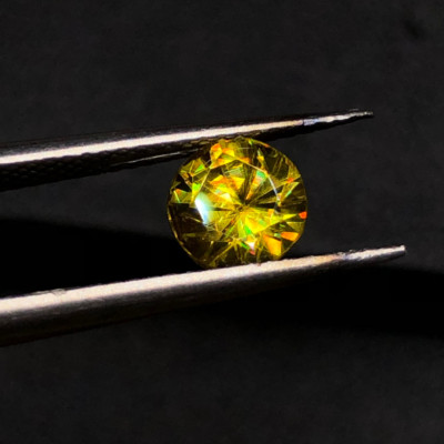 Natural Sphene Titanite Yellow Round Cut Loose Gemstone With Multifire ...