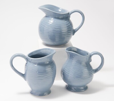 Temp-tations Set of 3 Mini Pitchers WOODLAND BLUE,Gravy,Syrup,Vase ...