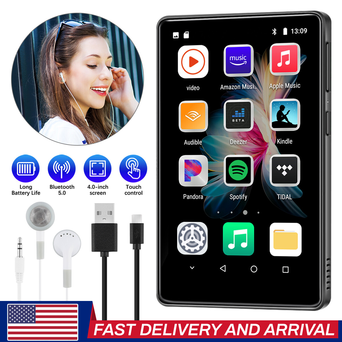 4 inch Full Touch Screen Bluetooth 5.0 WiFi Android MP3 Music MP4 Video ...
