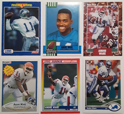 1991 Andre Ware Rookie Vintage Football Card Lot (6 ct) Detroit Lions ...